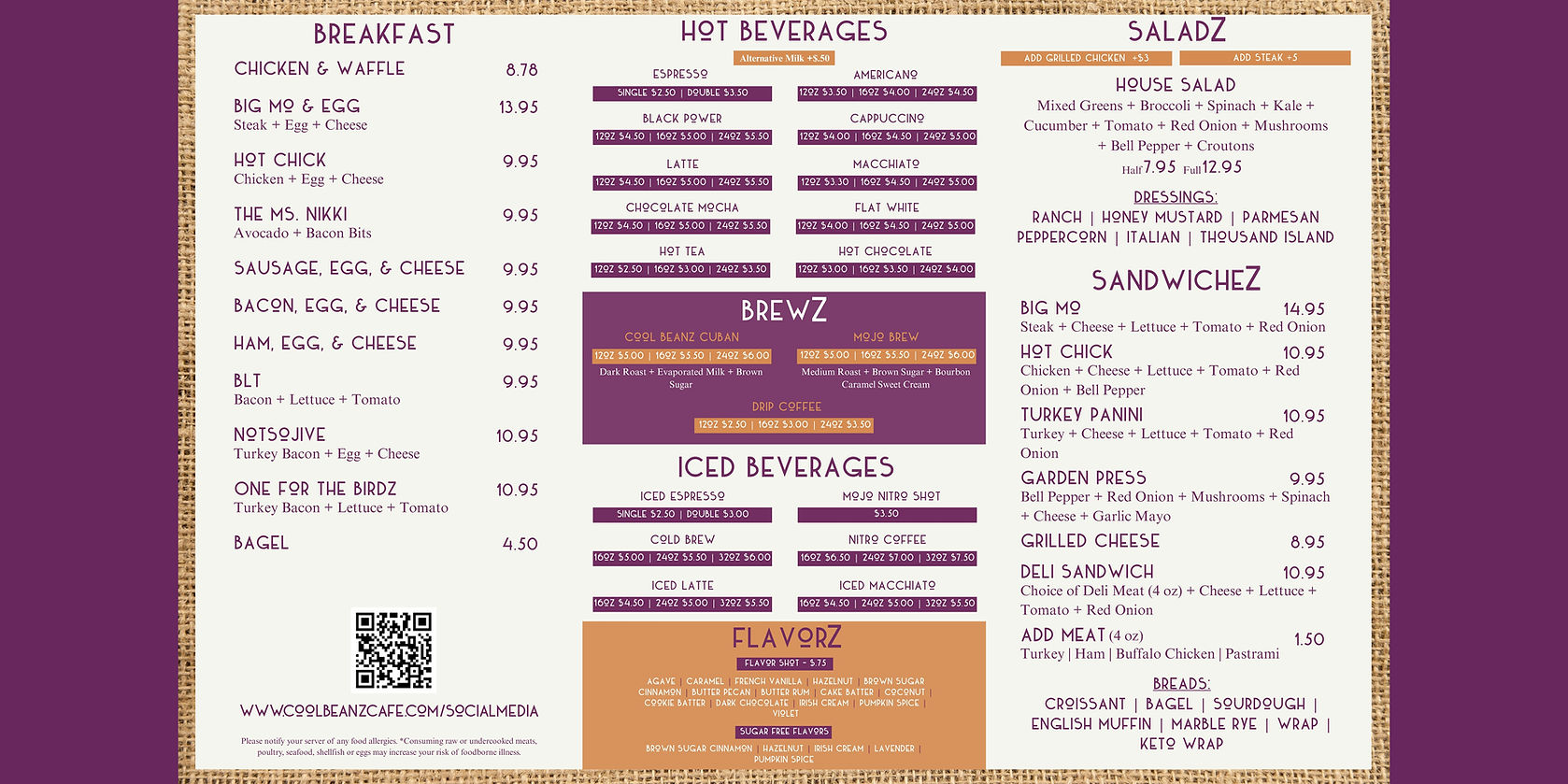 Menu | Cool Beanz Cafe